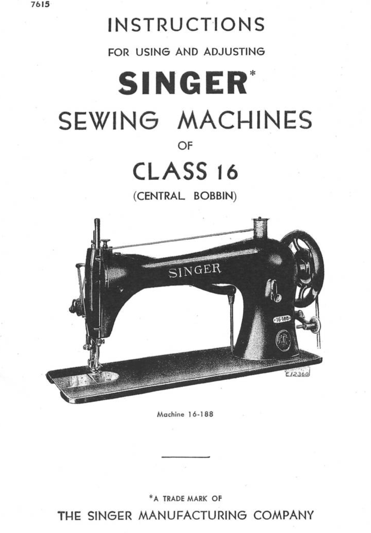 Singer 16 manual Sewing Machine Use and Adjusting Instructions Hard ...