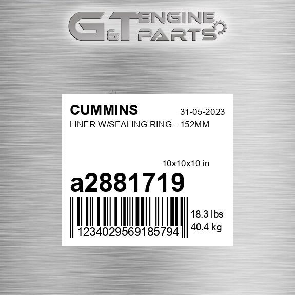 A2881719 LINER W/SEALING RING - 152MM fits CUMMINS (NEW AFTERMARKET ...