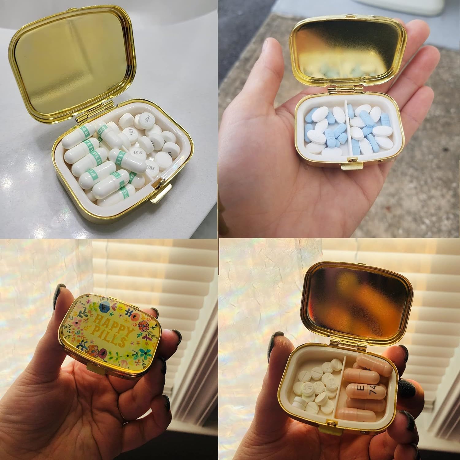 Metal Pill Organizer Travel Friendly Portable Compact Pill Box Cute ...