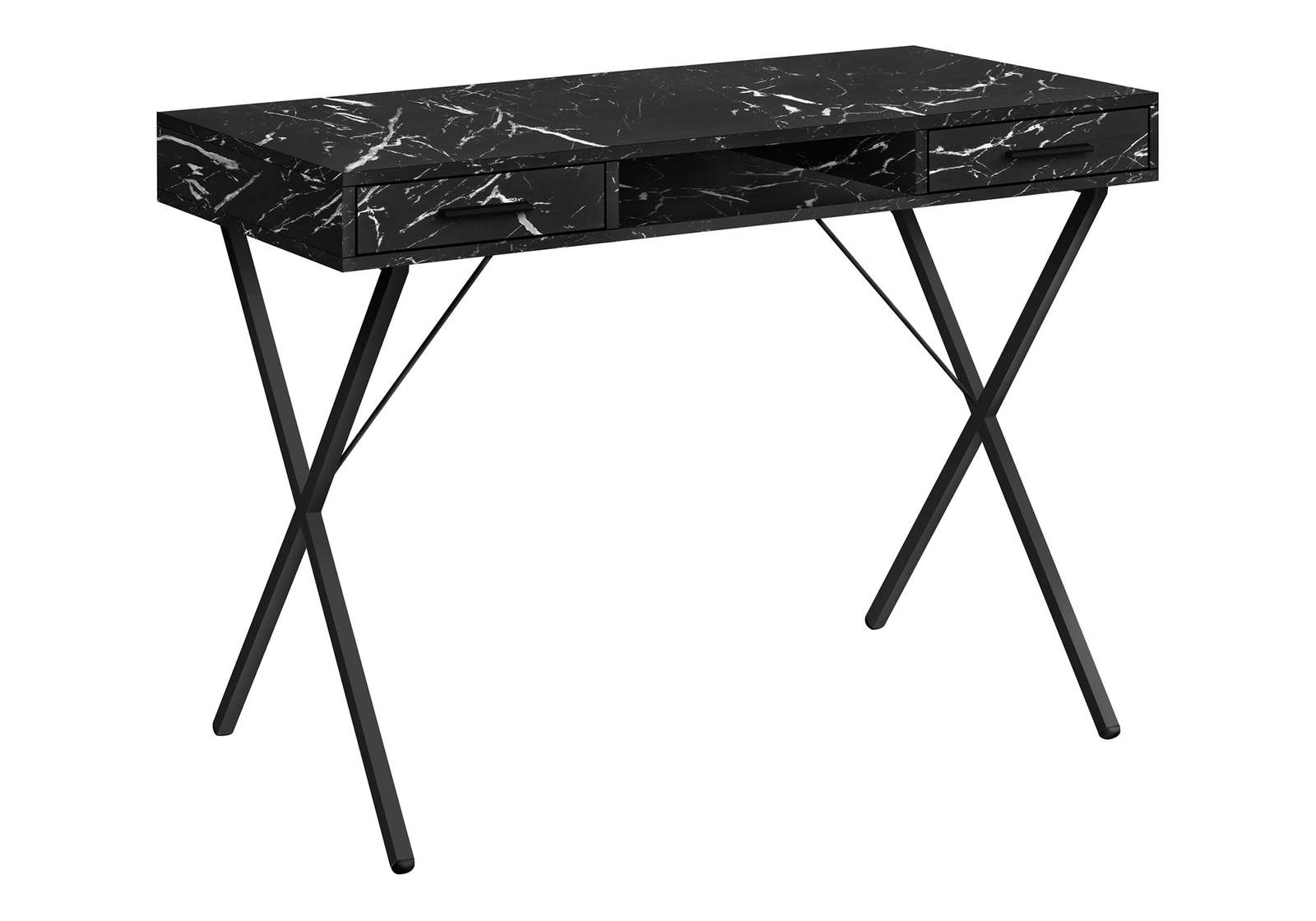 Modern 42" Black Marble Home Office Computer Desk with Storage Drawers ...