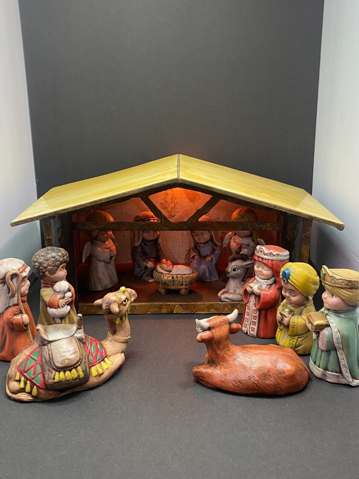 Christmas Nativity Set Mary Joseph Baby Jesus Ceramic with Manger ...