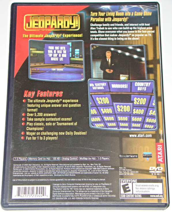 Playstation 2 - ATARI - JEOPARDY! (Complete with Manual) - Video Games