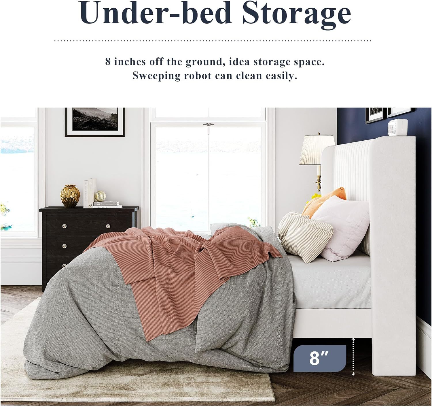 Queen Size Velvet Bed Frame/Vertical Channel Tufted Wingback - Futons ...