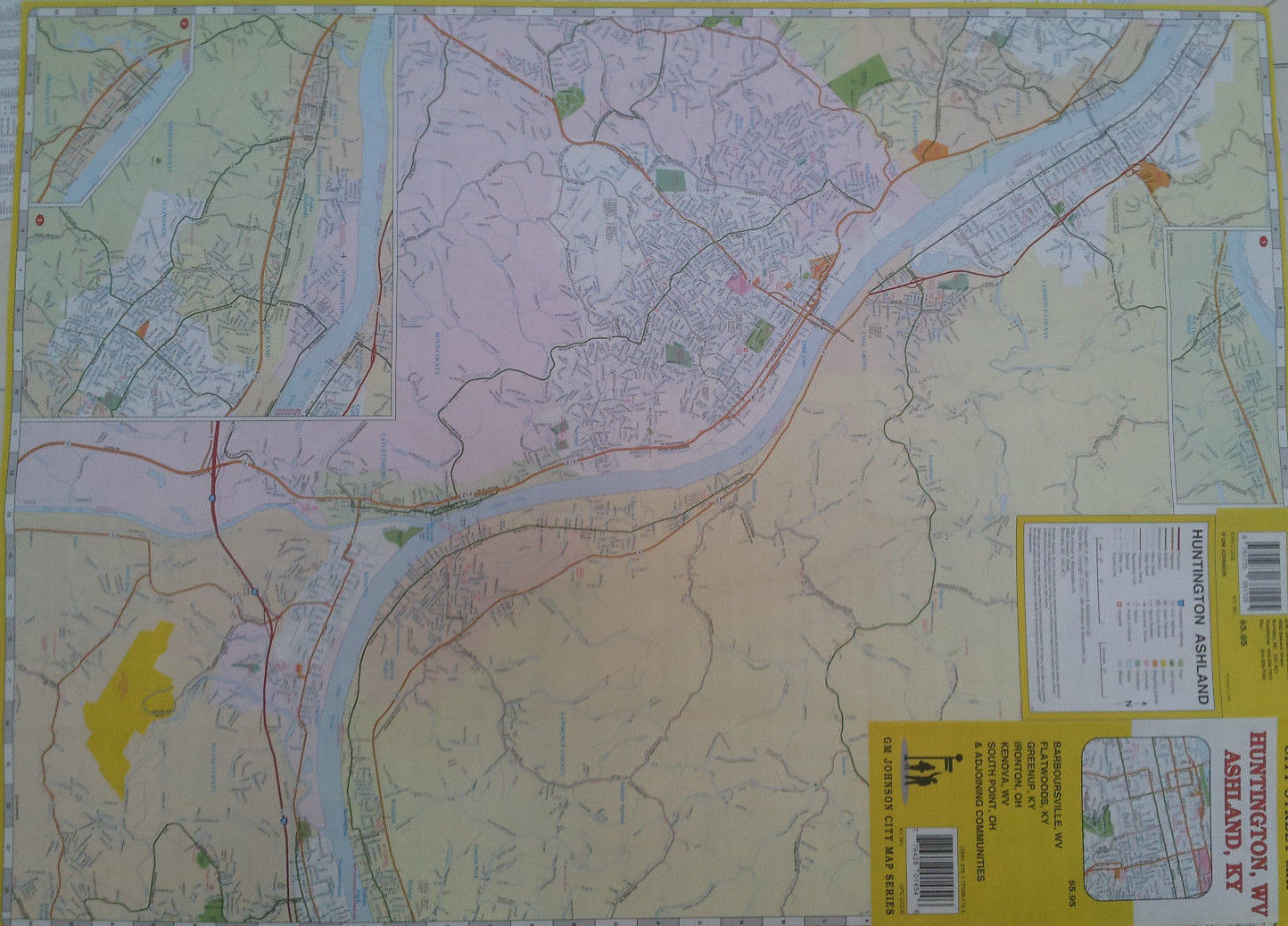 Huntington, WV Ashland, KY 19 x 27 Laminated Wall Map (G) - Maps & Atlases