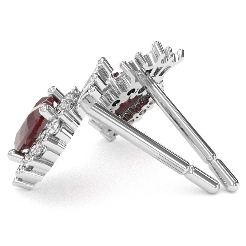 Ruby Diamond Claddagh Motive Stud Earrings in 14k White Gold - Earrings