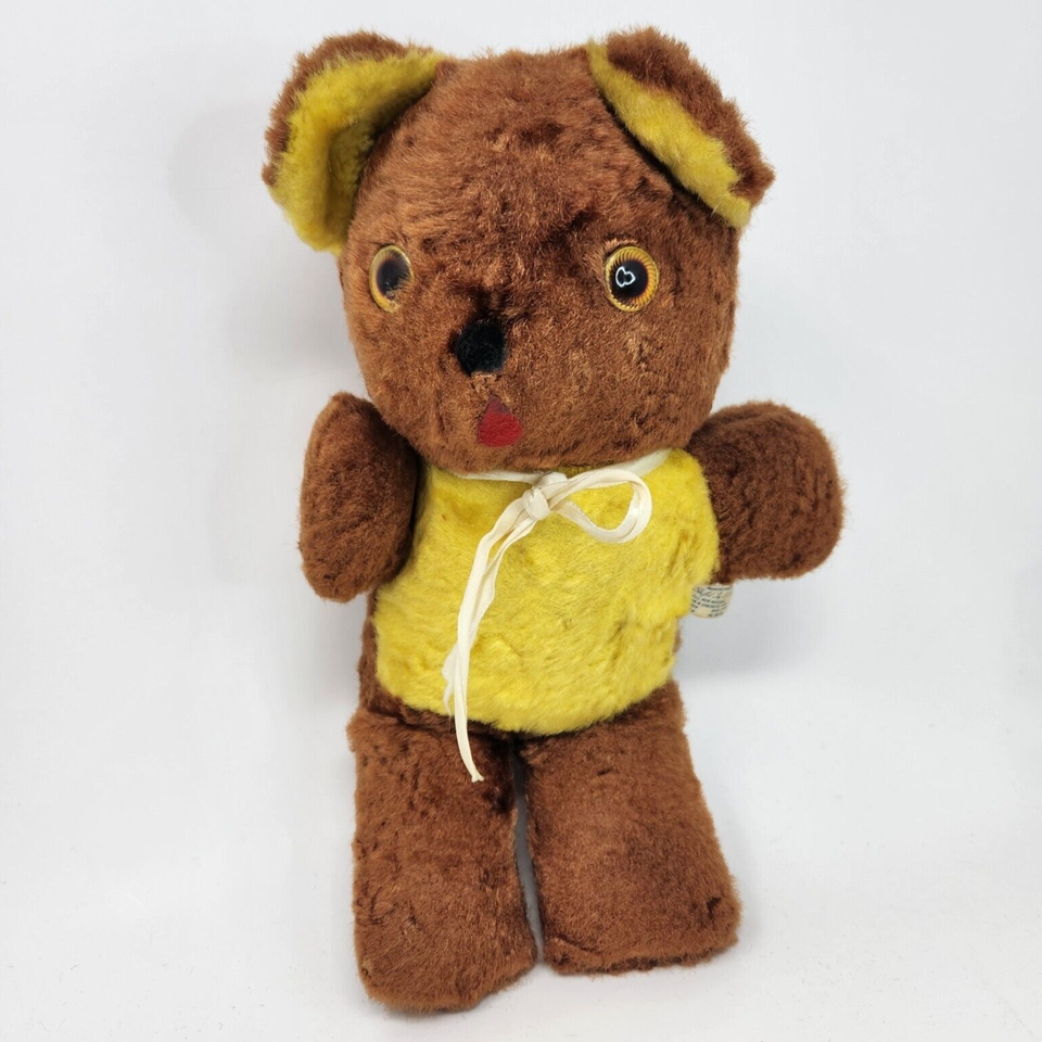 14" VINTAGE GAY STUFFED TOY BROWN + YELLOW TEDDY BEAR STUFFED ANIMAL ...