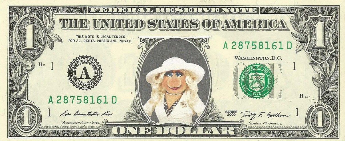 Disney's Ms. Piggy (The Muppets) {Color} Dollar Bill - REAL Money ...