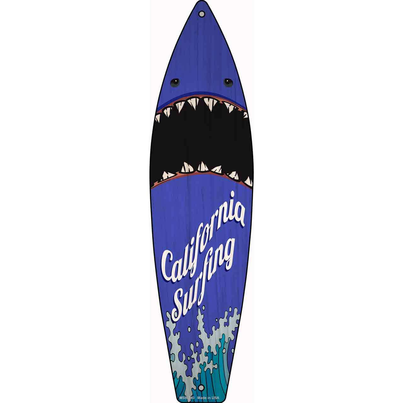 California Surfing Shark Novelty Mini Metal Surfboard Sign MSB-340 ...