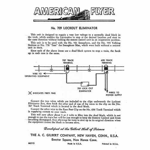AMERICAN FLYER TRAINS 709 LOCKOUT ELIMINATOR INSTRUCTION SHEET S GAUGE ...