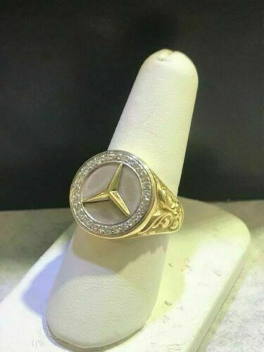0.50 Ct Round Cut Diamond Men's Mercedes Benz Logo Ring 925 Silver Gold ...