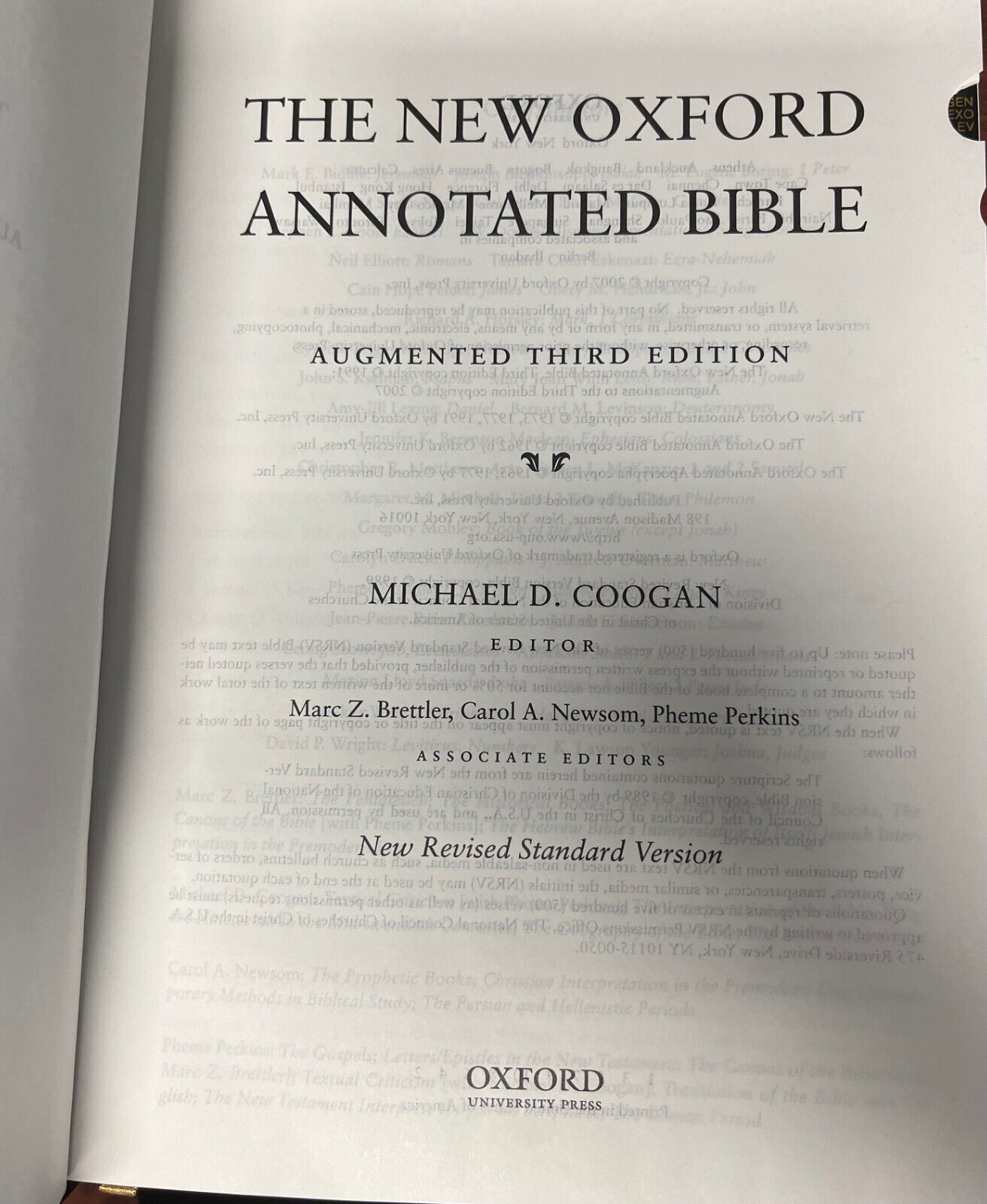 The New Oxford Annotated Bible, NRSV, Indexed, 9714, Augmented 3rd ...