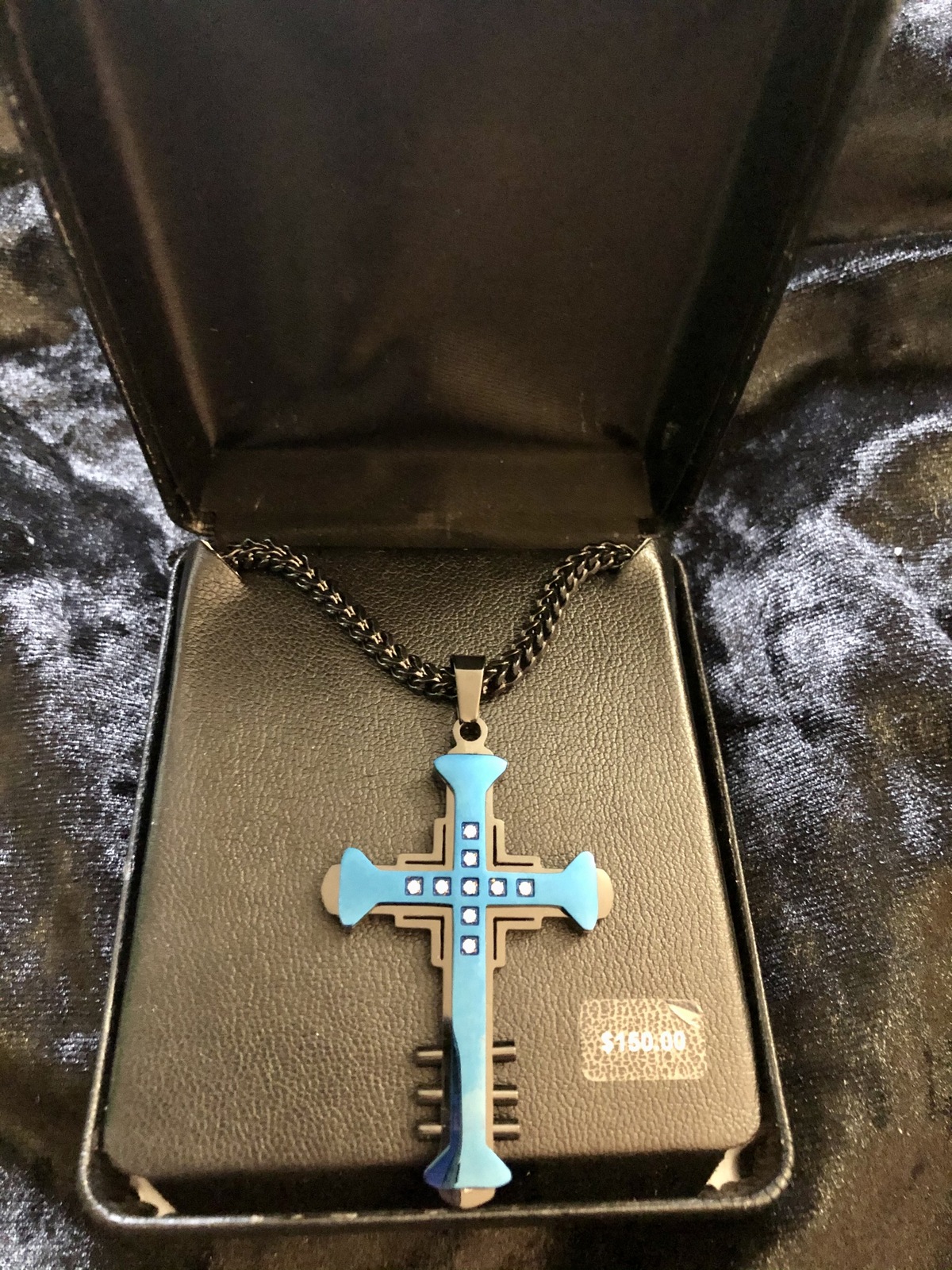 Men's Stainless Steel Black & Blue Cross Pendant Necklace - Crucifixes ...