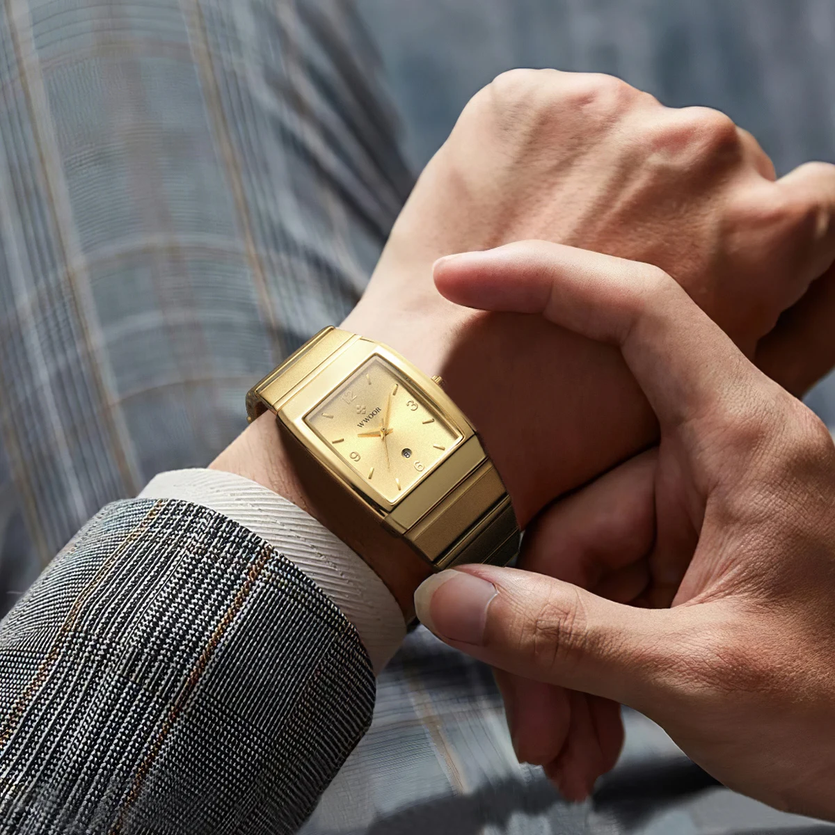 Man's Square Watch For Men with Automatic Date Luxury Stainless Steel ...