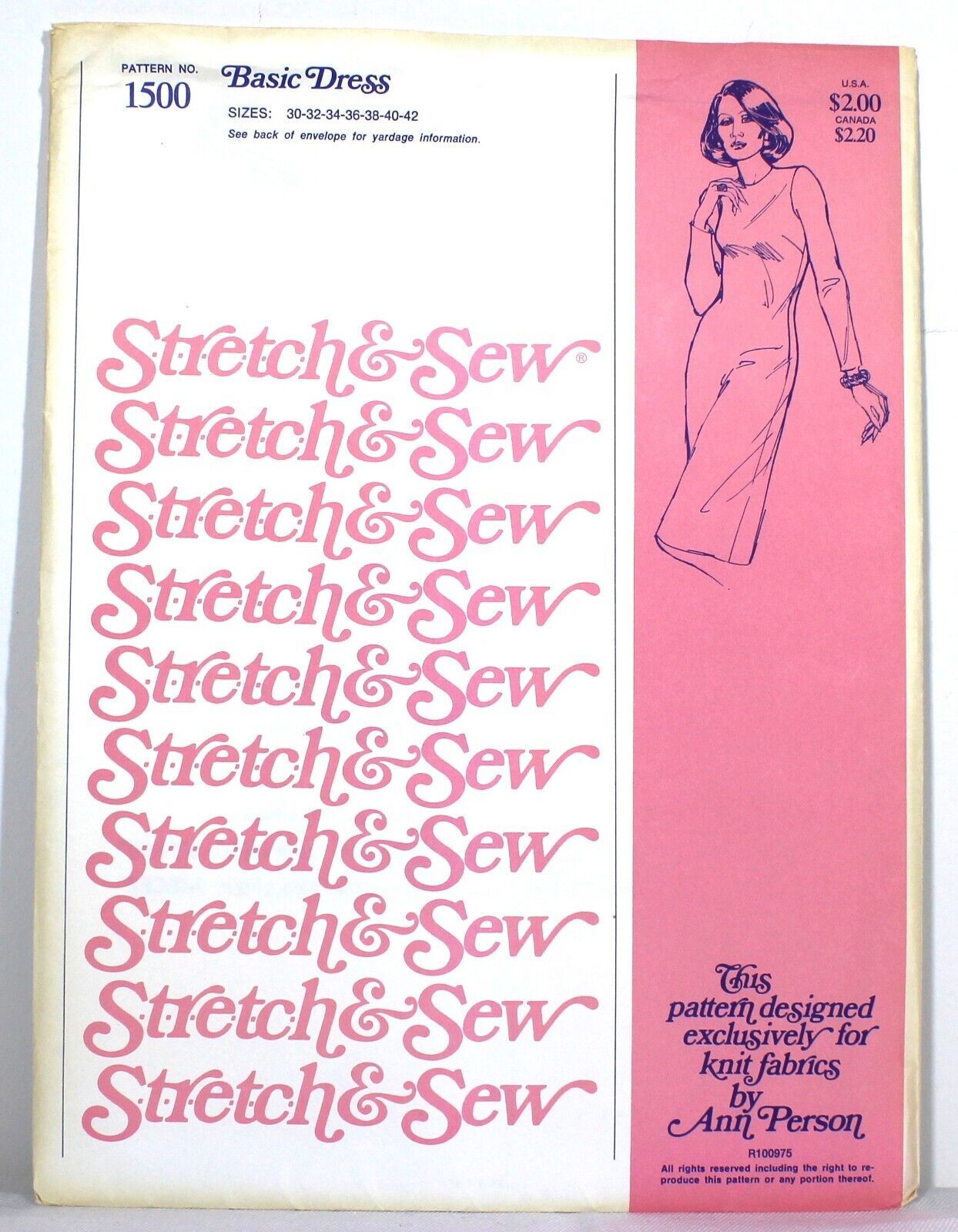 VTG Stretch & Sew 1500 The Basic Dress Bust Sz 30-42 Designed by Ann ...