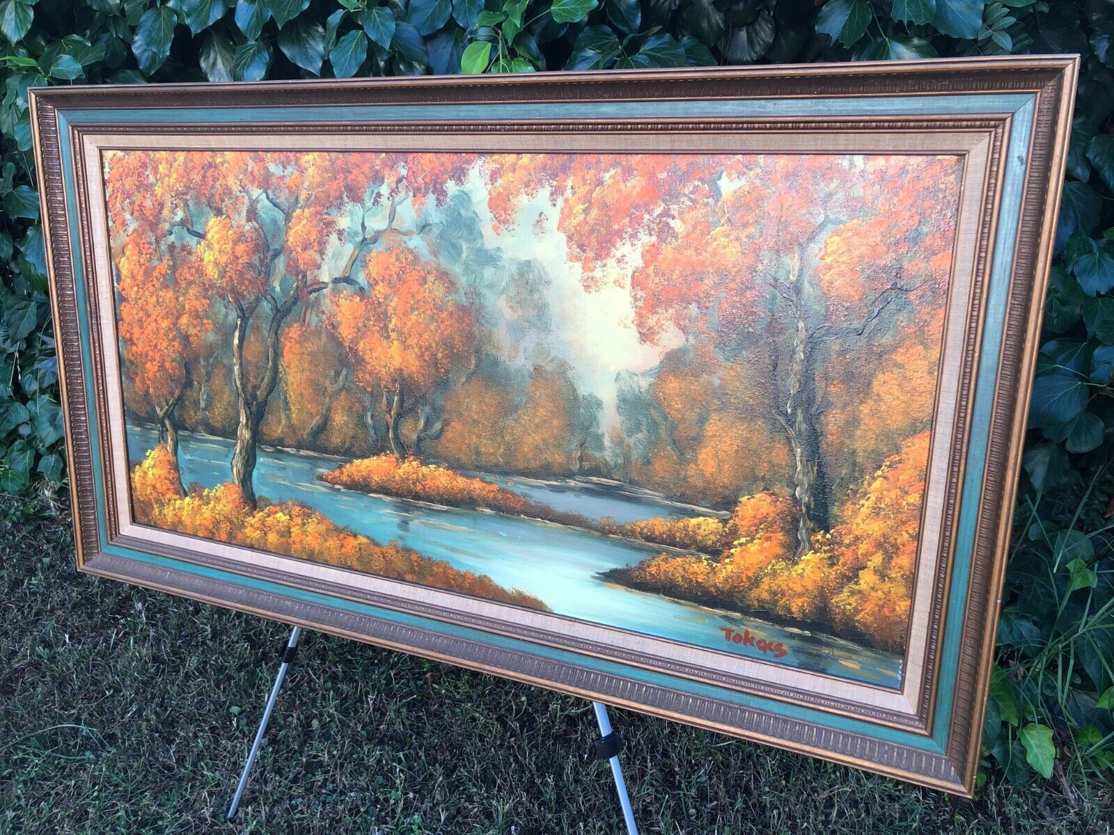 TAKACS Original 1960s IMPRESSIONIST MODERN AUTUMN RIVER SURREALIST ART ...