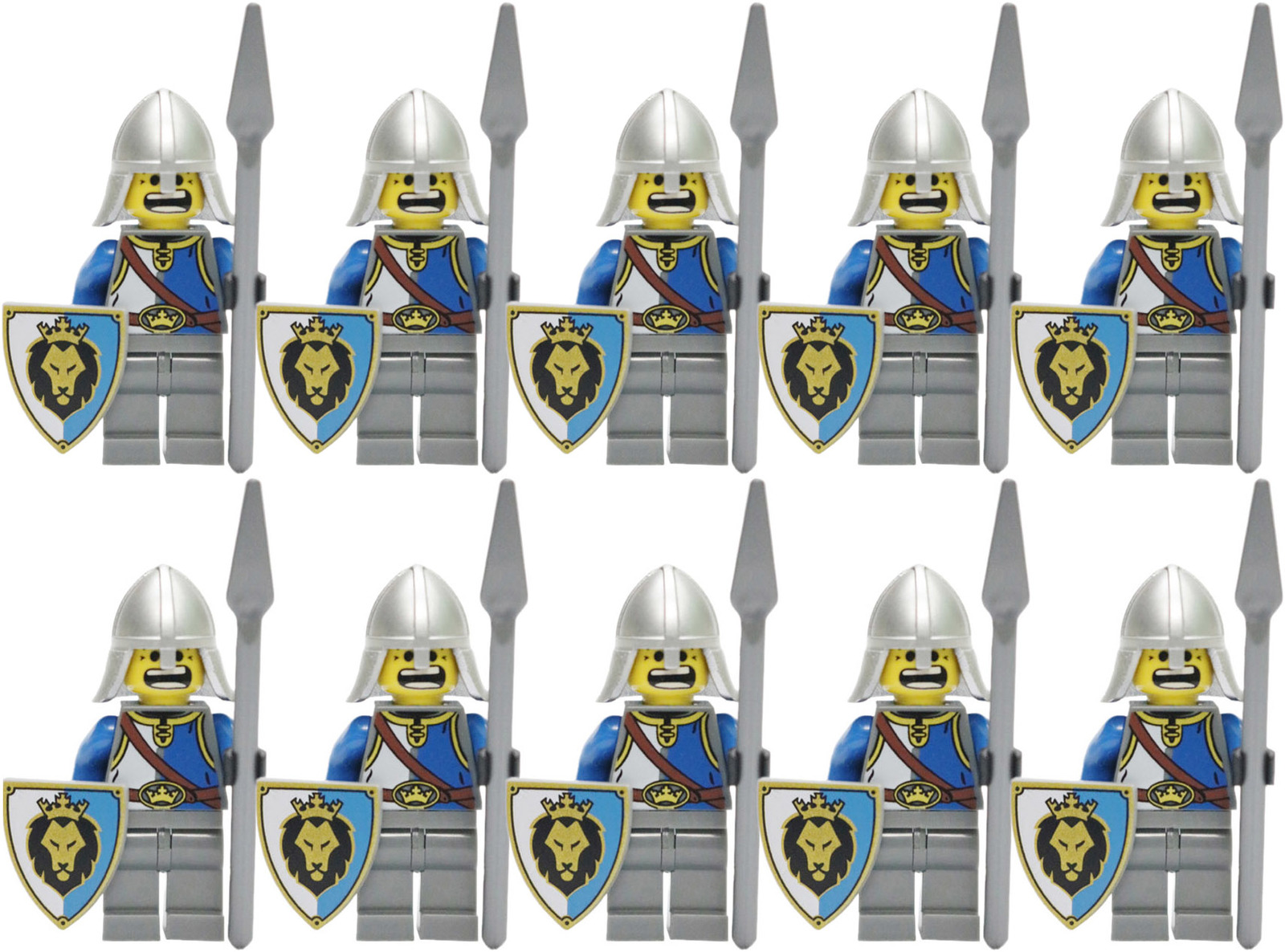 Medieval Kingdom Castle Blue Lion Knights Spear Army 10 Minifigures Set ...