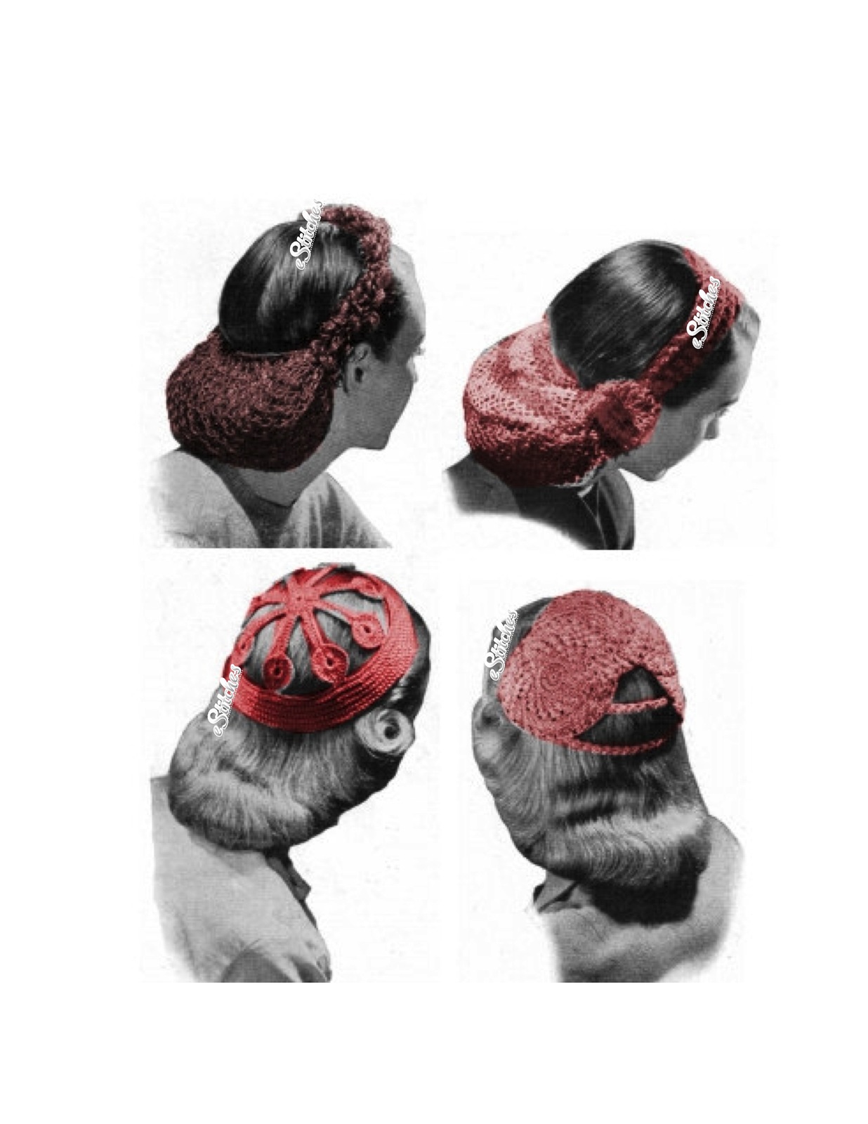 1940s Snood Set of 4 Head Coverings - Crochet pattern (PDF 0435 ...