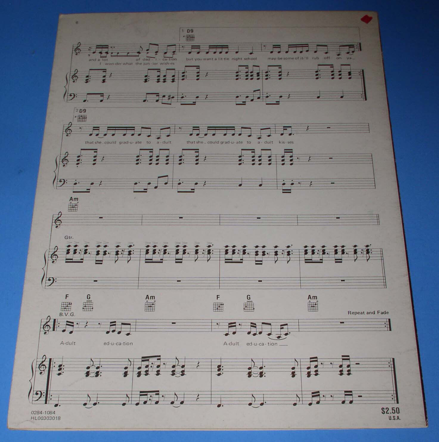 Hall & Oates Sheet Music Vintage 1983 Adult Education - Vintage & Antique