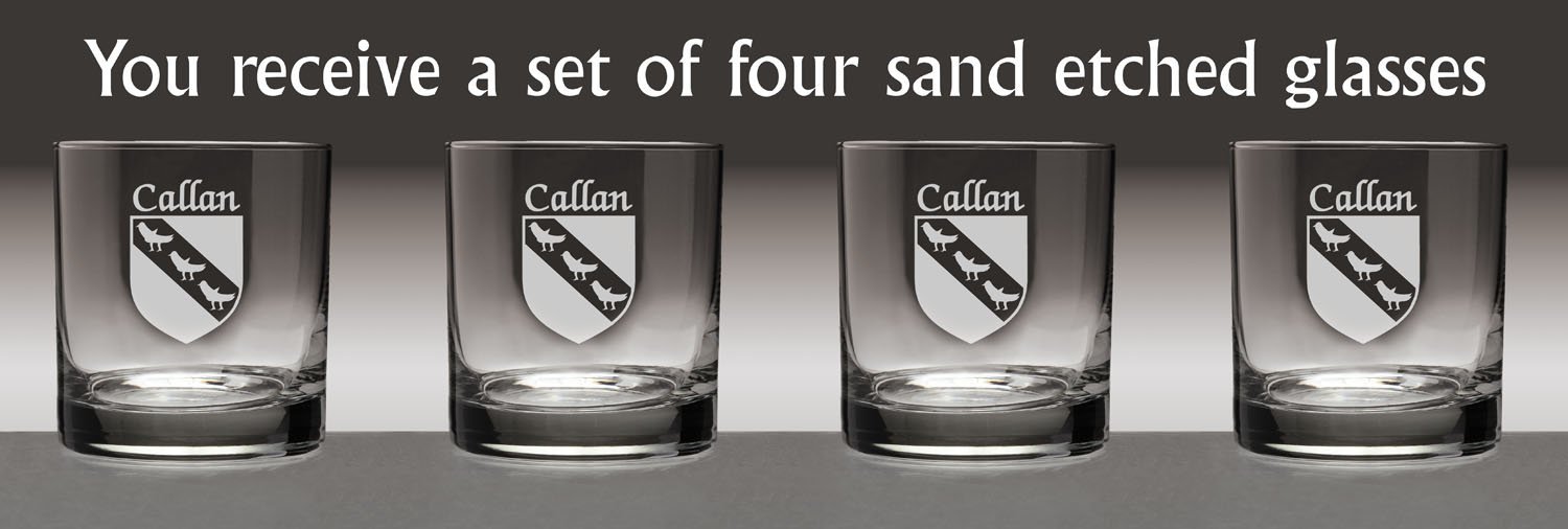 Callan Irish Coat of Arms Tumbler Glasses - Set of 4 (Sand Etched ...