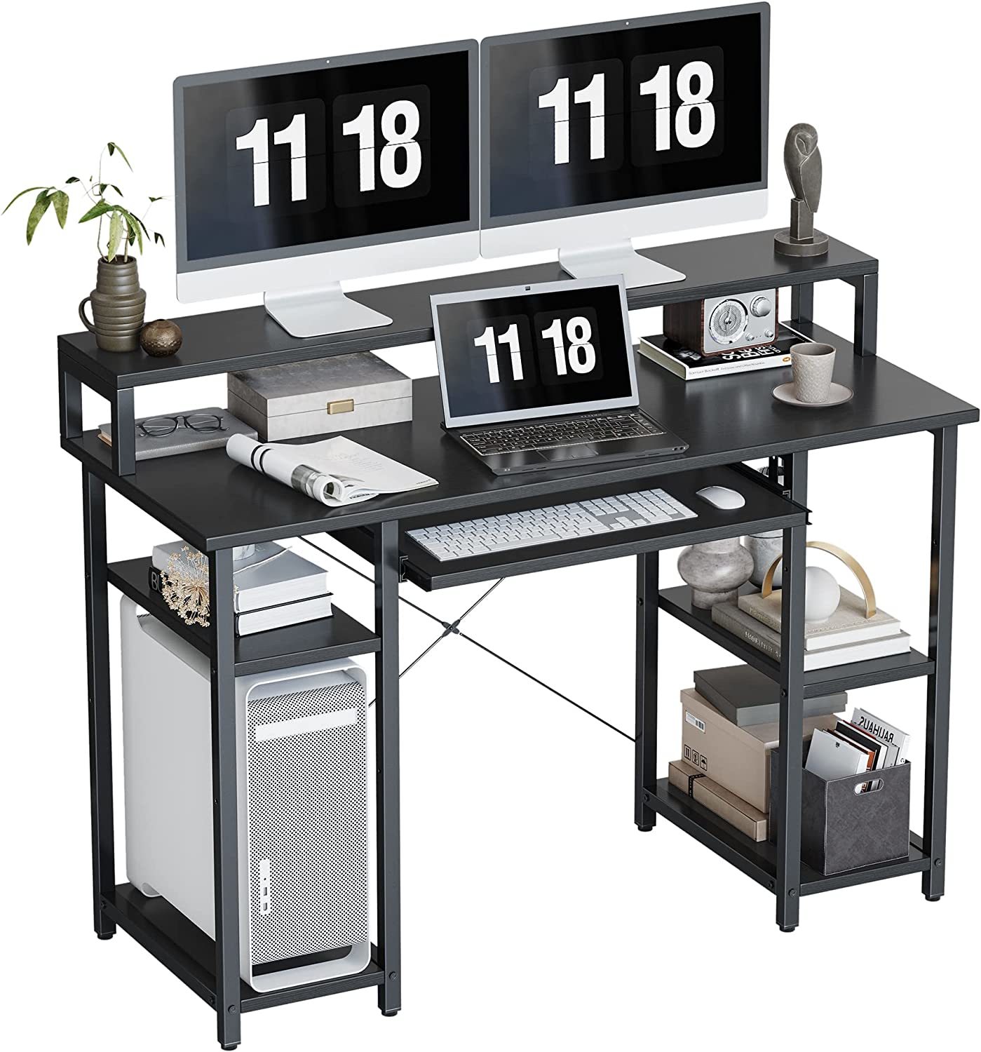CubiCubi 47 Inch Computer Desk with Storage Shelves Monitor Stand ...