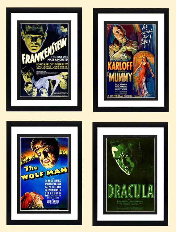 Classic Monsters Poster Set. Frankenstein, The Mummy, Wolfman and ...