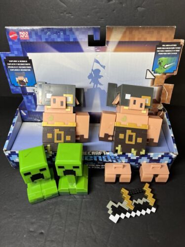 Minecraft Legends Action Figure Pack, Creeper Vs Piglin Bruiser Set ...