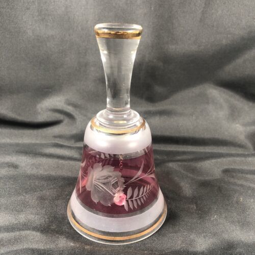 VTG Bohemian Crystal BELL Made in Czechoslovakia Etched Clear/Cranberry ...
