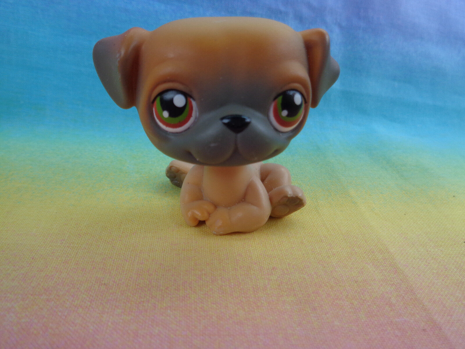 Hasbro Littlest Pet Shop Brown / Tan Pug Puppy Dog Green Red Eyes #2 ...