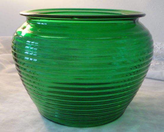 Forest Green Ribbed Glass Florist Bowl Vase;Tobacco Jar-5" x 5¾";SHORT ...