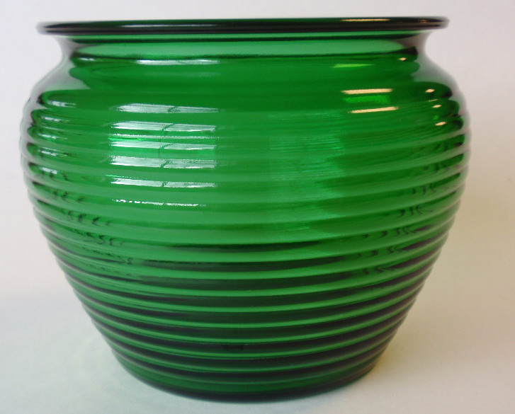 Forest Green Ribbed Glass Florist Bowl Vase;Tobacco Jar-5" x 5¾";SHORT ...