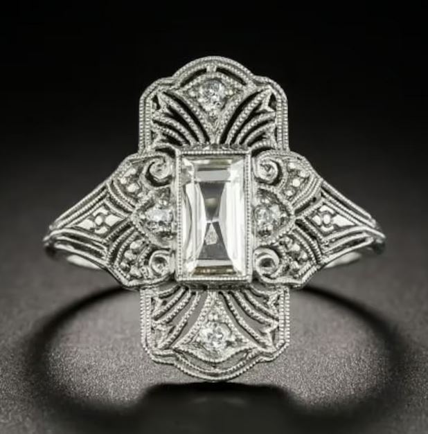 Openwork Filigree Engagement Ring,Vintage Art Deco Ring,Victorian ...