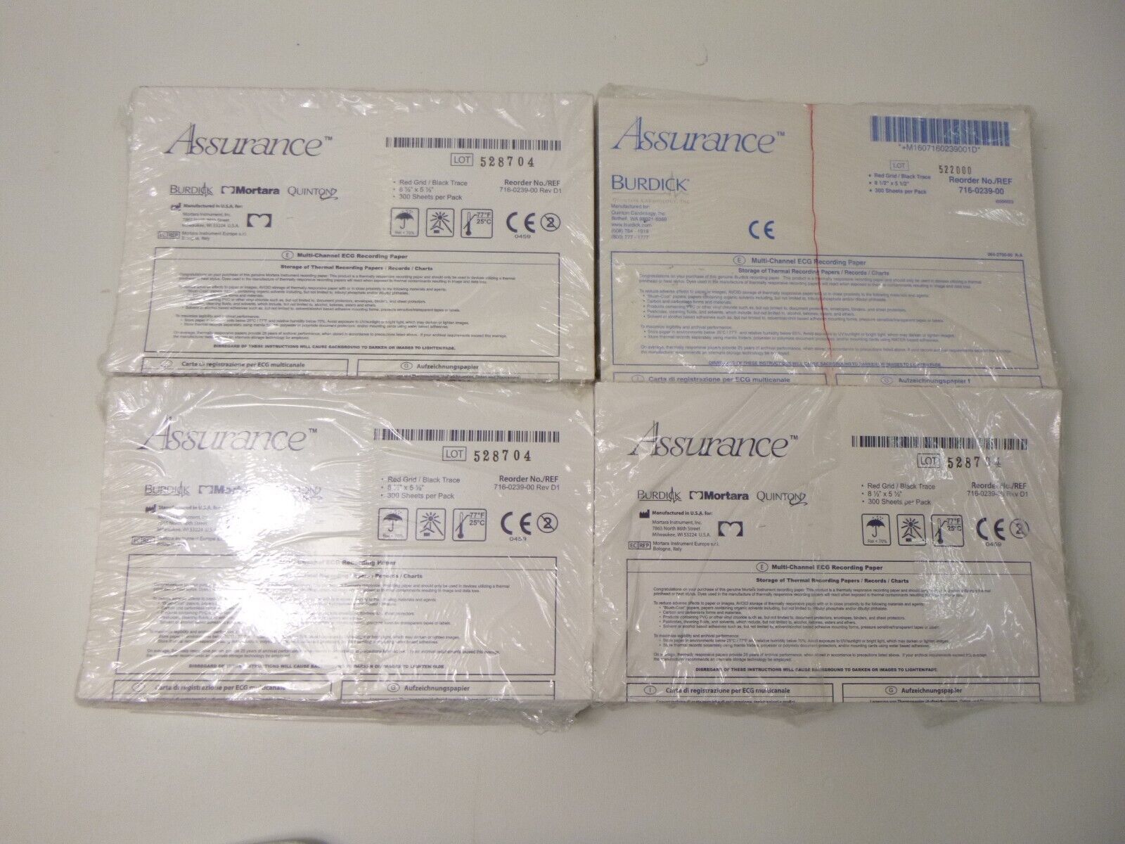 Burdick Assurance 716-0239-00 ECG EKG Chart Paper Red Grid 4 Packs 1200 ...