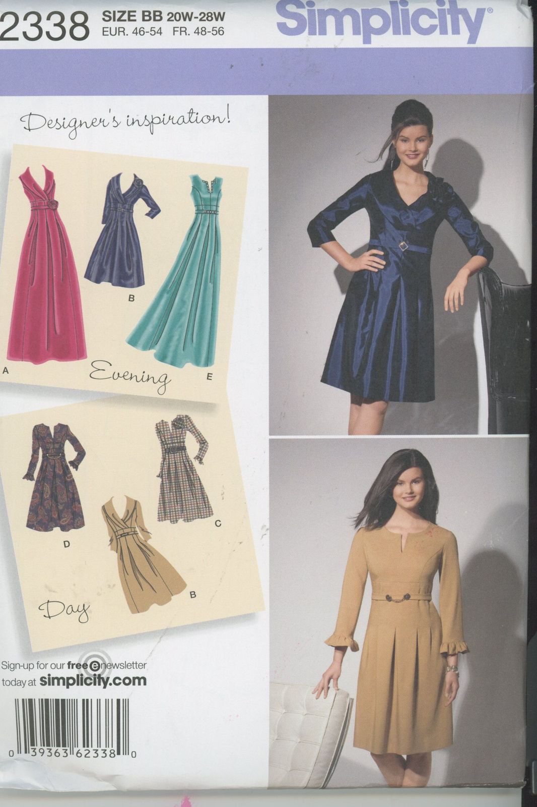 Simplicity 2338 Misses Dress two lengths sleeve variations Sizes 20W ...