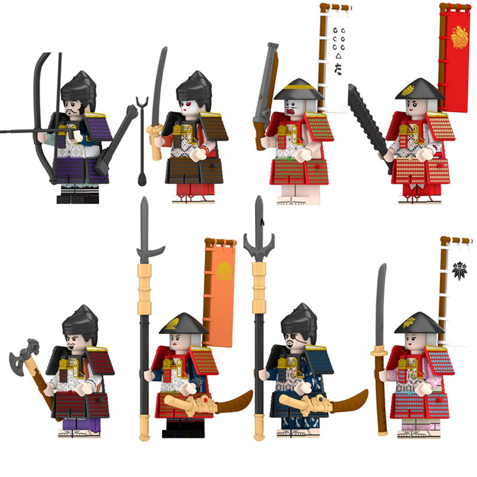 8Pcs Japan Ancient Samurai Minifigures Kyuzo Gion Heihachi Satsuki Aoi ...