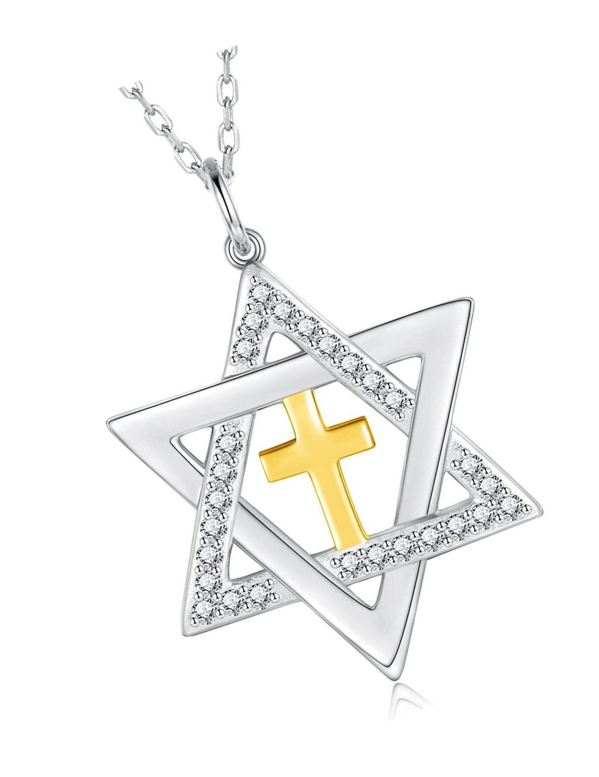 Cross Jewish Star of David Necklace 925 Sterling Silver Gift ...