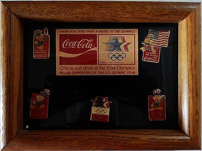 1984 Los Angeles Olympics Coca Cola COKE 5-pin set in wood frame ...
