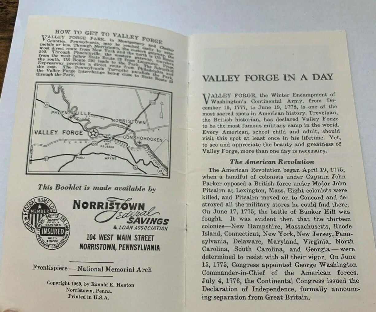 VTG 1960 TRAVEL Guide "VALLEY FORGE in A DAY" Revolutionary War ...