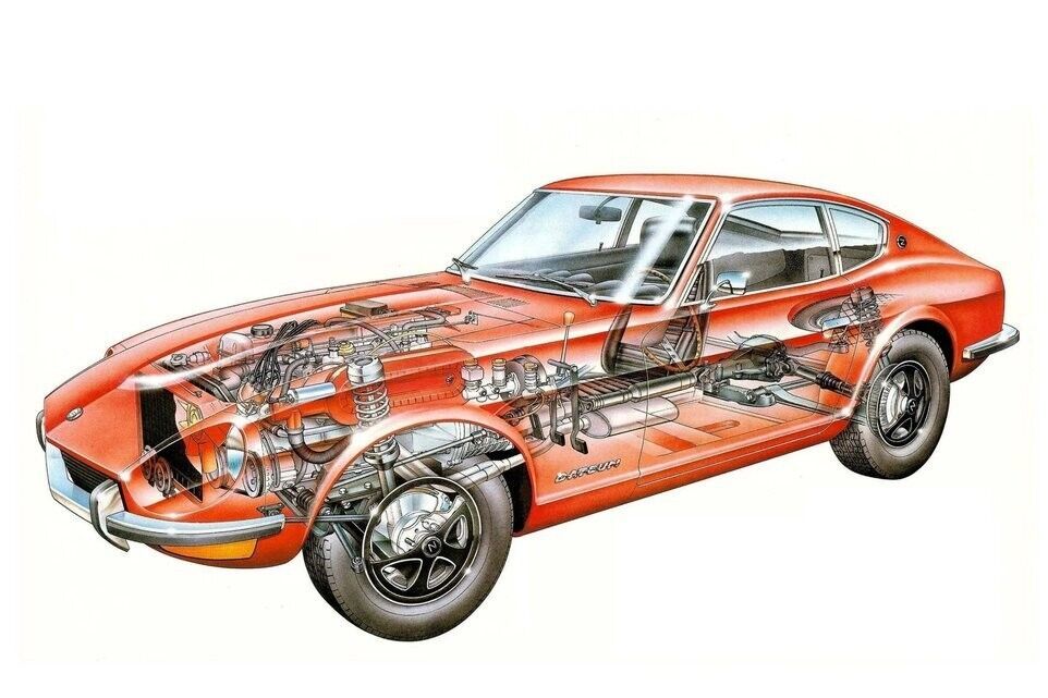 1972 Datsun 240Z cross section | 24x36 inch poster | classic car ...