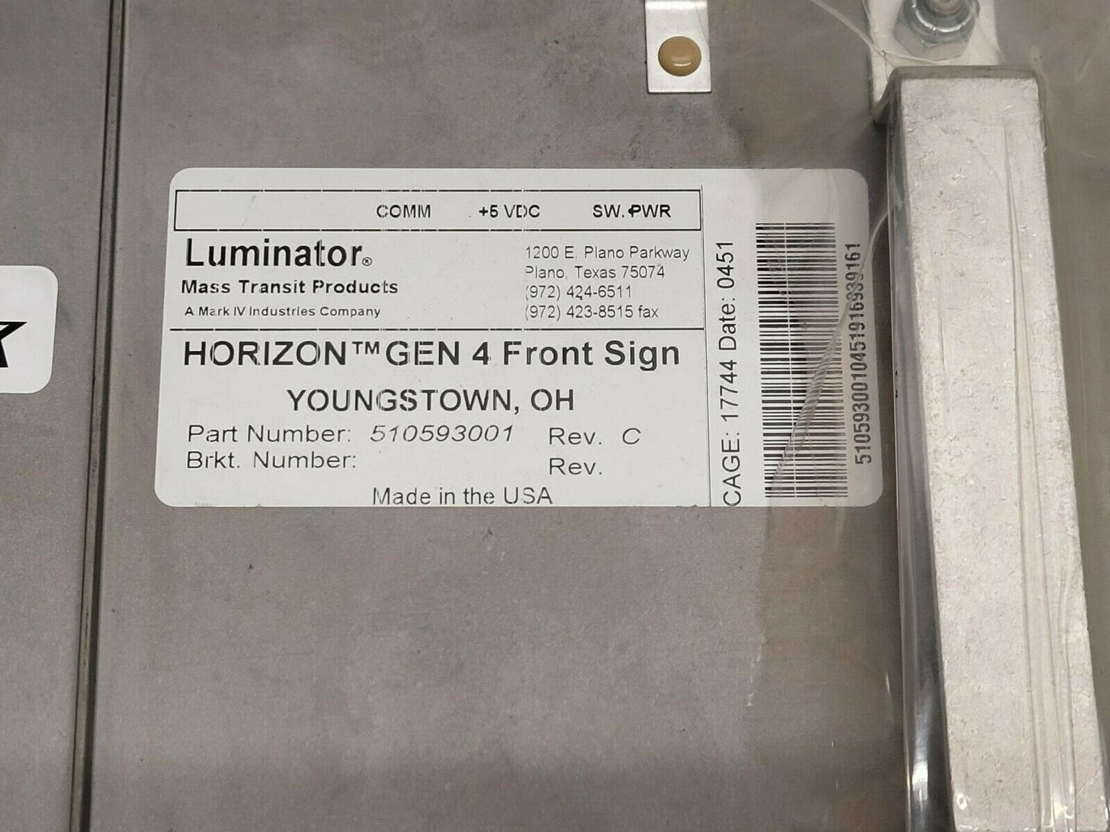 Luminator 510593001 Transit Coach City Bus Slave Display Horizon Front ...