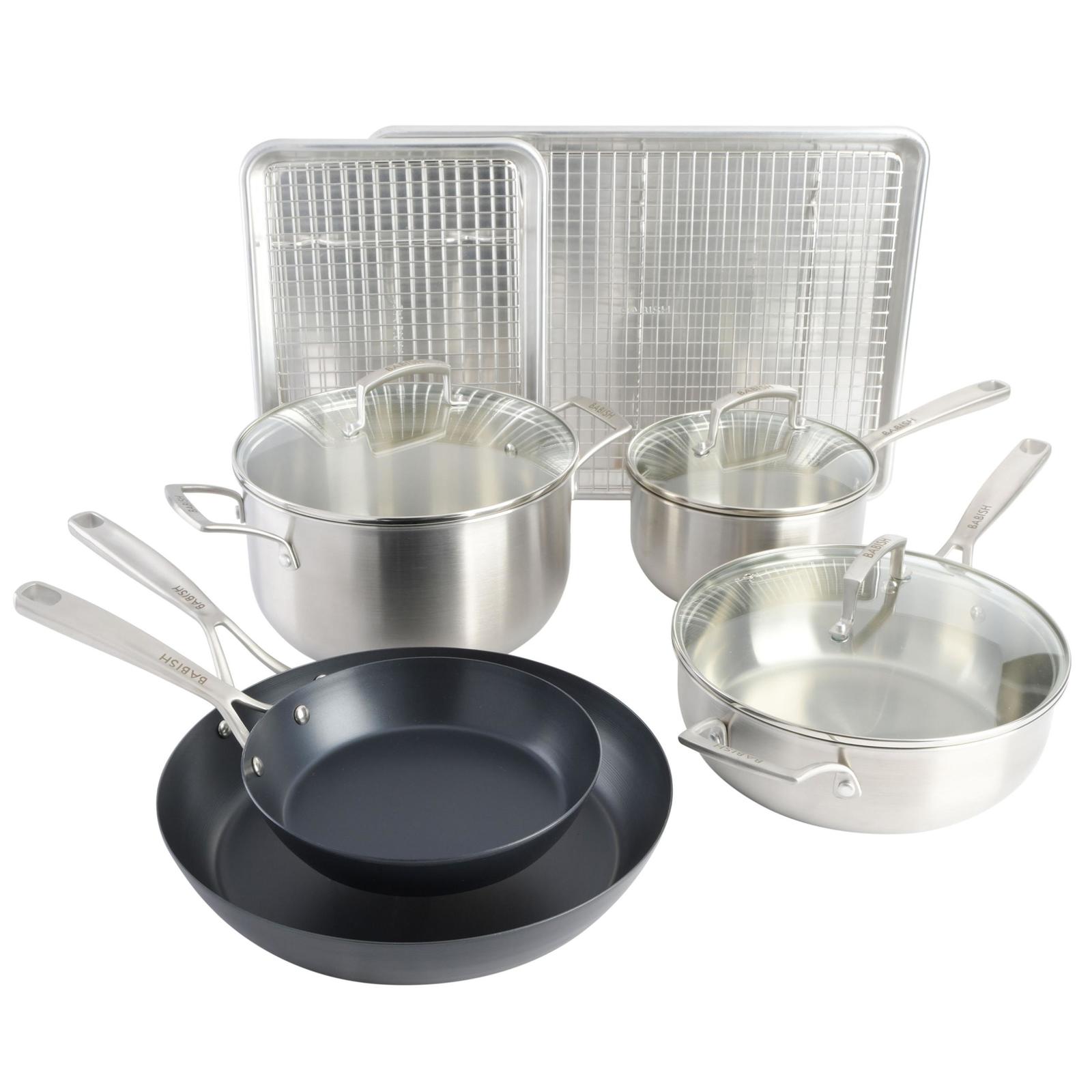 Babish 12 Piece Stainless Steel Aluminum Essential Cookware Set - Pan Sets