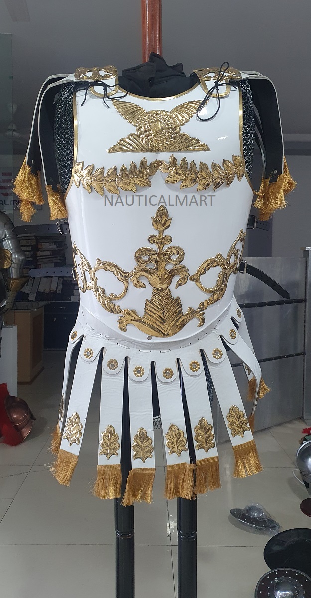 White Leather Medieval Roman Muscle Cuirass Armor Knight Breastplate ...
