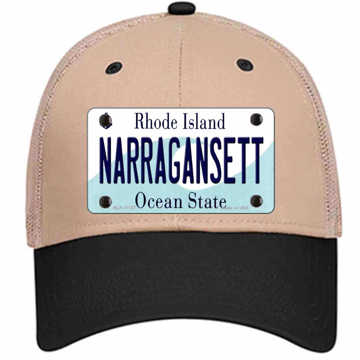 Narragansett Rhode Island State Novelty Khaki Mesh License Plate Hat - Hats
