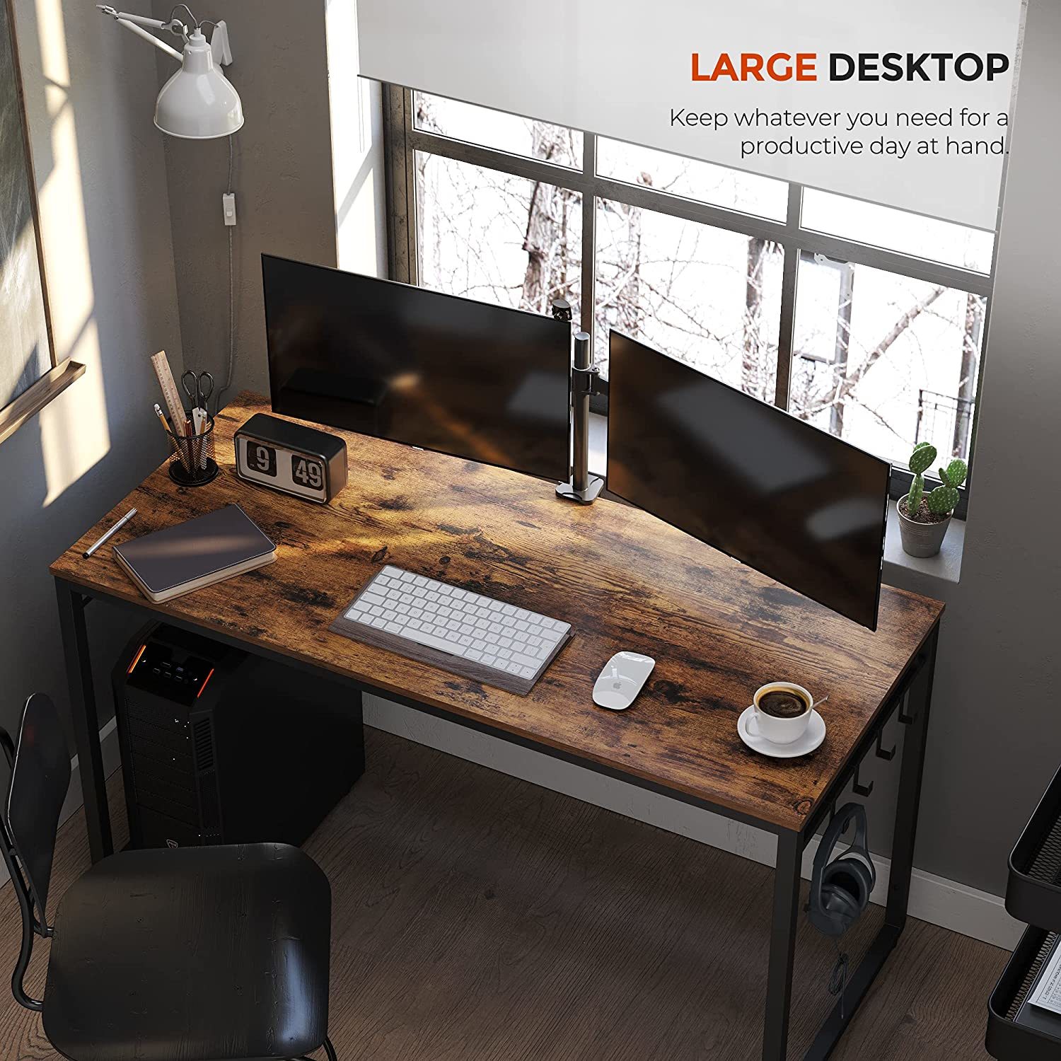 Vasagle Computer Writing Desk, 47 Inch Office Study Table, Work, Rustic ...