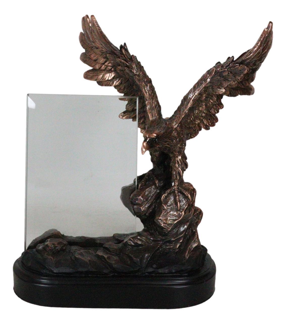 American Bald Eagle Landing On Rocky Pillar Picture Frame Bronzed Resin ...