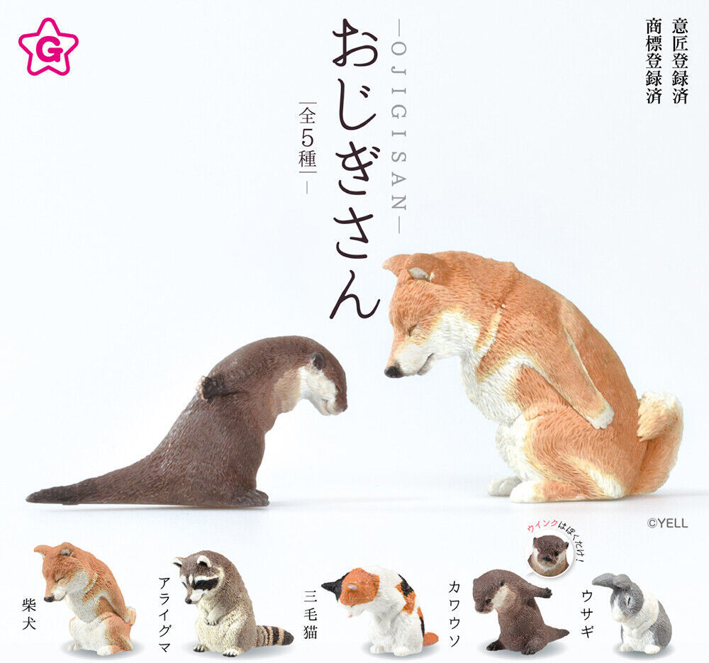 Bowing Animals Mini Figure Set - Shiba Inu dog Calico Cat Rabbit ...