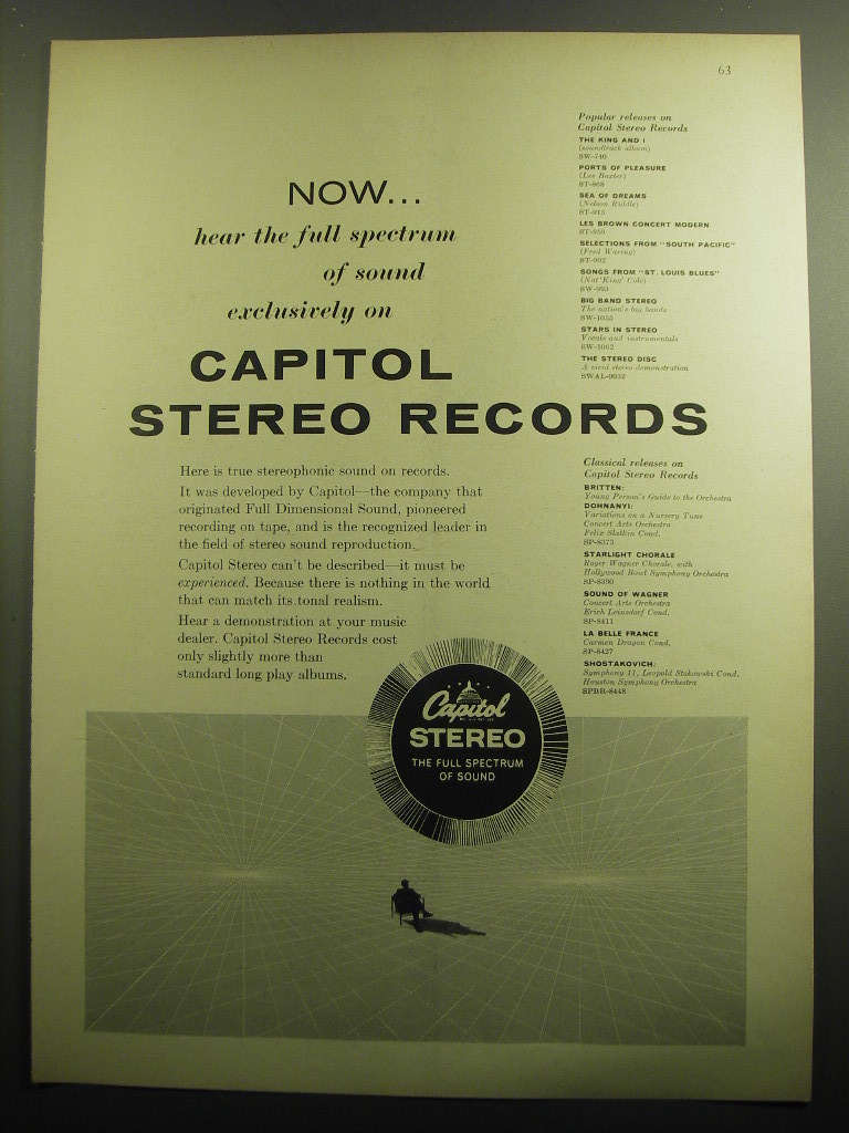 1958 Capitol Records Ad - Now hear the full spectrum of sound - 1980-89