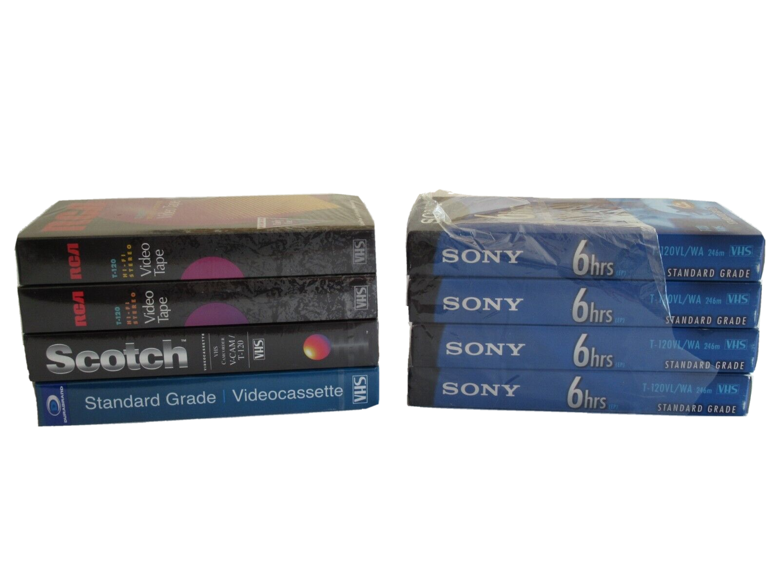 Lot of 8 SONY + Others VHS TAPES 6 HRS Standard Grade T-120 VHS Blank Tape NEW - VHS Video Tapes