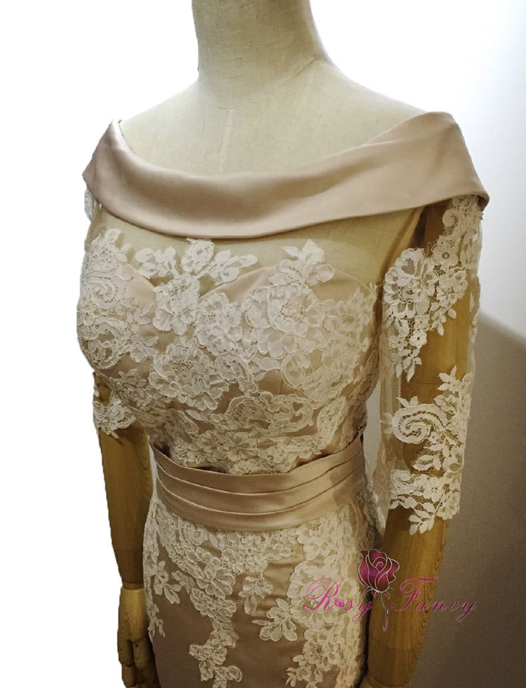 Rosyfancy Elegant 1/2 Sleeved Lace Sheath Line Tea Length Wedding ...