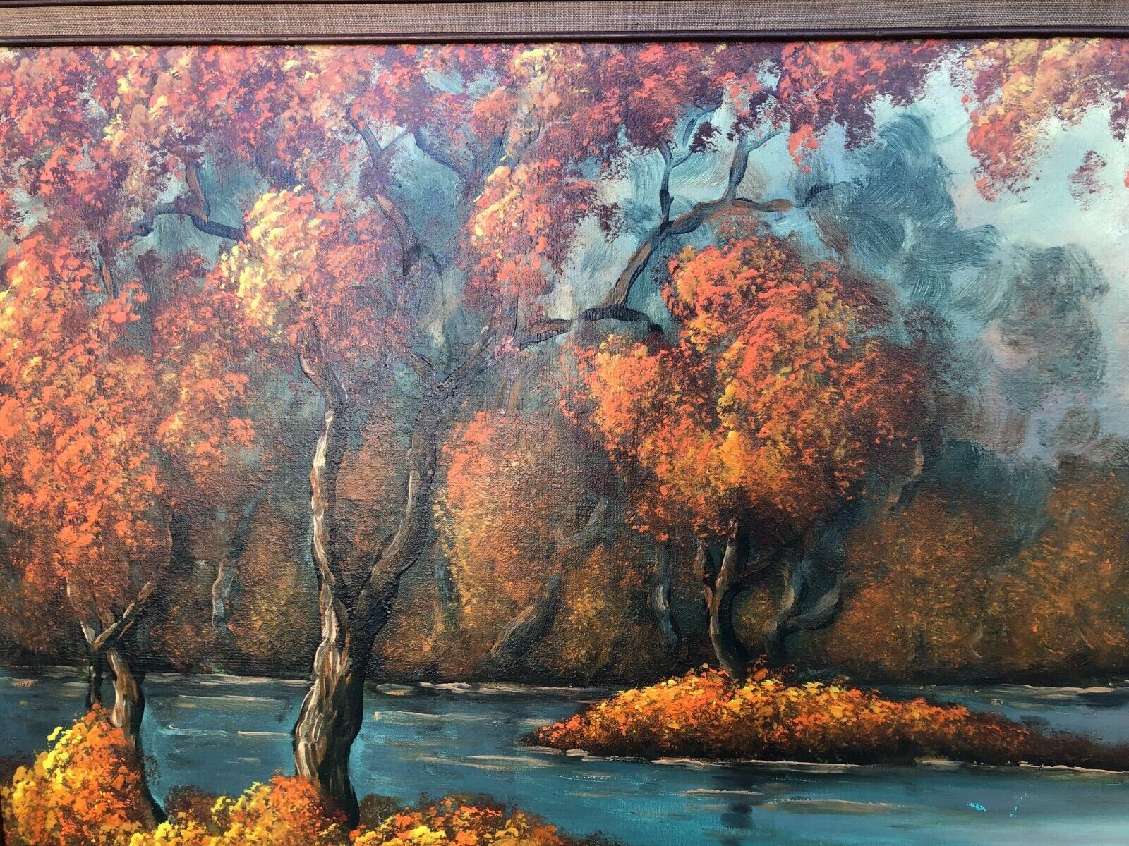 TAKACS Original 1960s IMPRESSIONIST MODERN AUTUMN RIVER SURREALIST ART ...