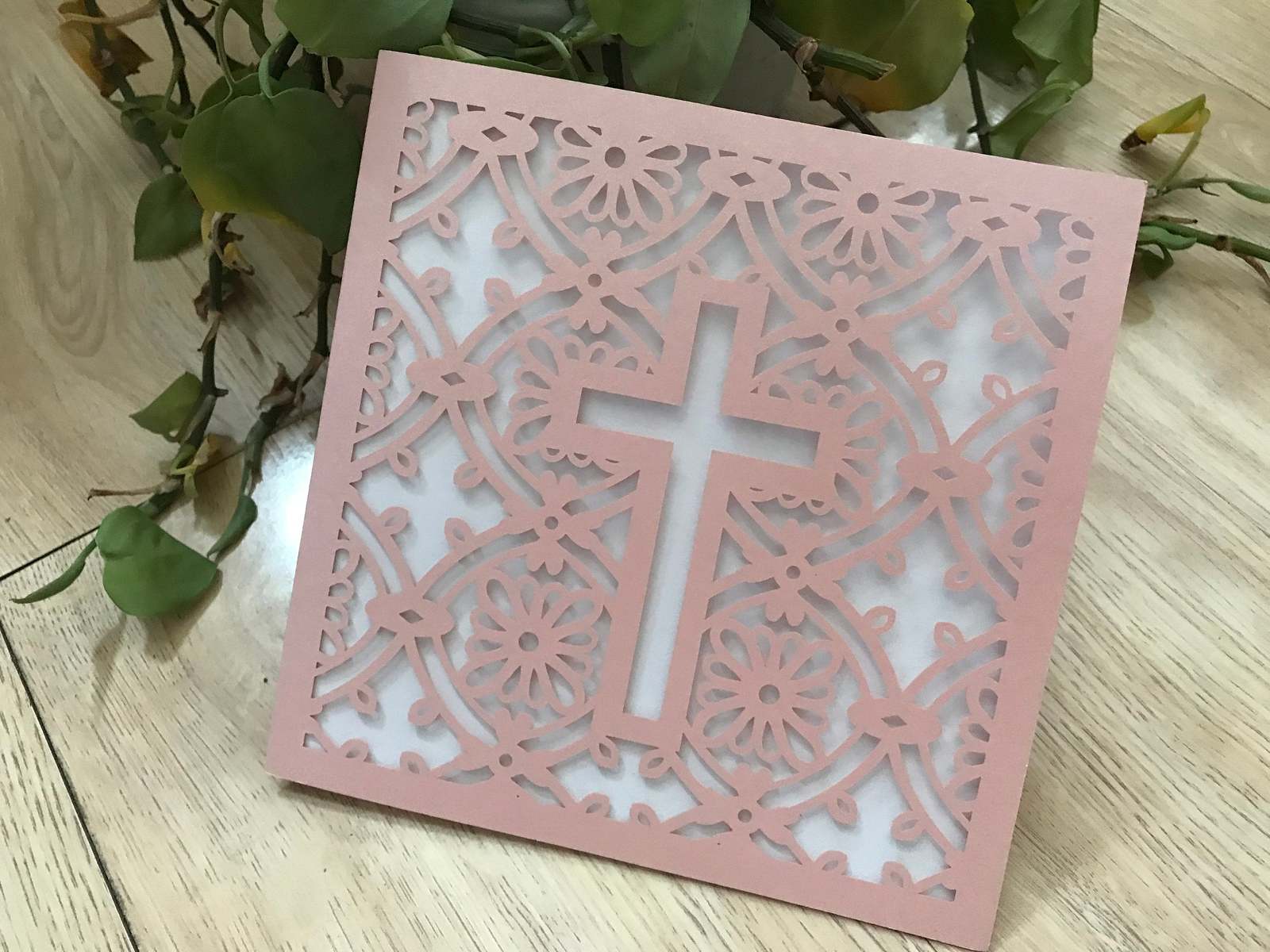 50pcs Cross Pink Wedding Invitation,Laser Cut Wedding Card,Engagement ...